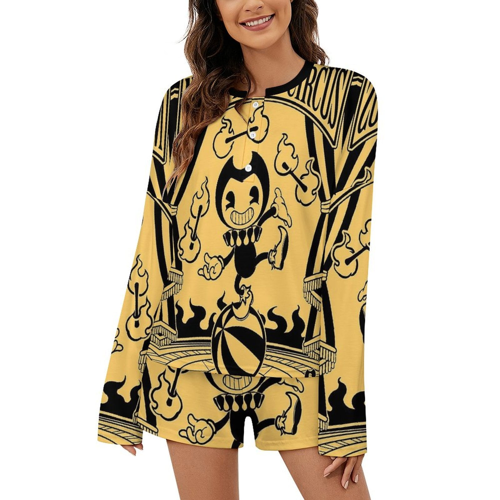 Bendy And The Ink Machine Womens Button Down Pajamas Set Long Sleeve ...