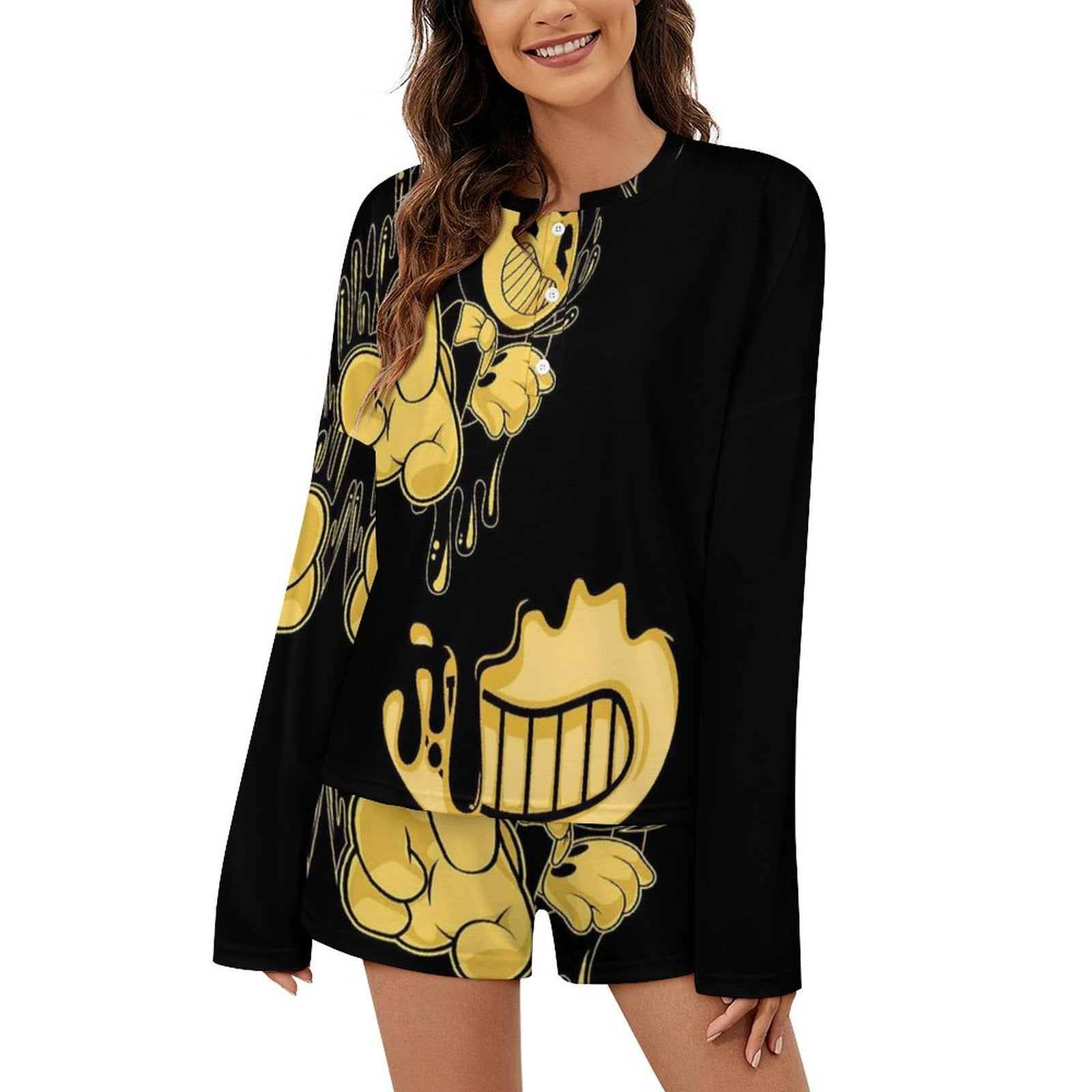 Bendy And The Ink Machine Womens Button Down Pajamas Set Long Sleeve ...