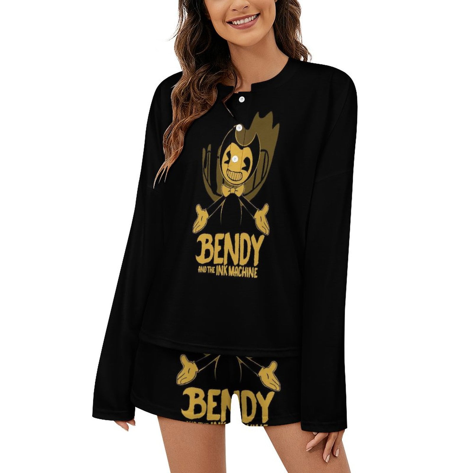 Bendy And The Ink Machine Womens Button Down Pajamas Set Long Sleeve ...