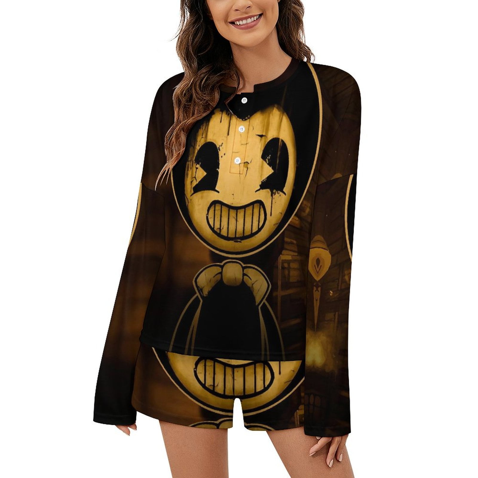 Bendy And The Ink Machine Womens Button Down Pajamas Set Long Sleeve ...