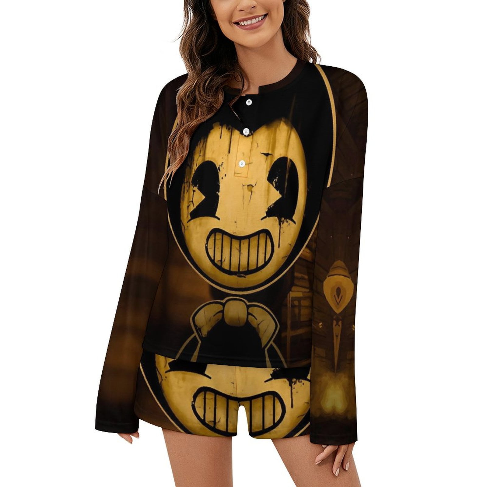 Bendy And The Ink Machine Womens Button Down Pajamas Set Long Sleeve ...