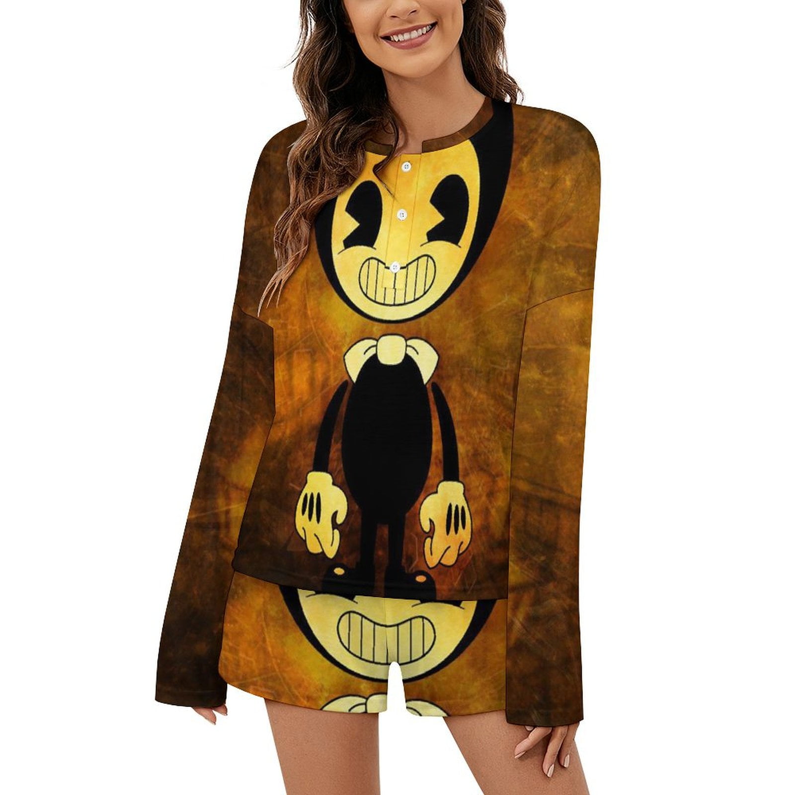 Bendy And The Ink Machine Womens Button Down Pajamas Set Long Sleeve ...