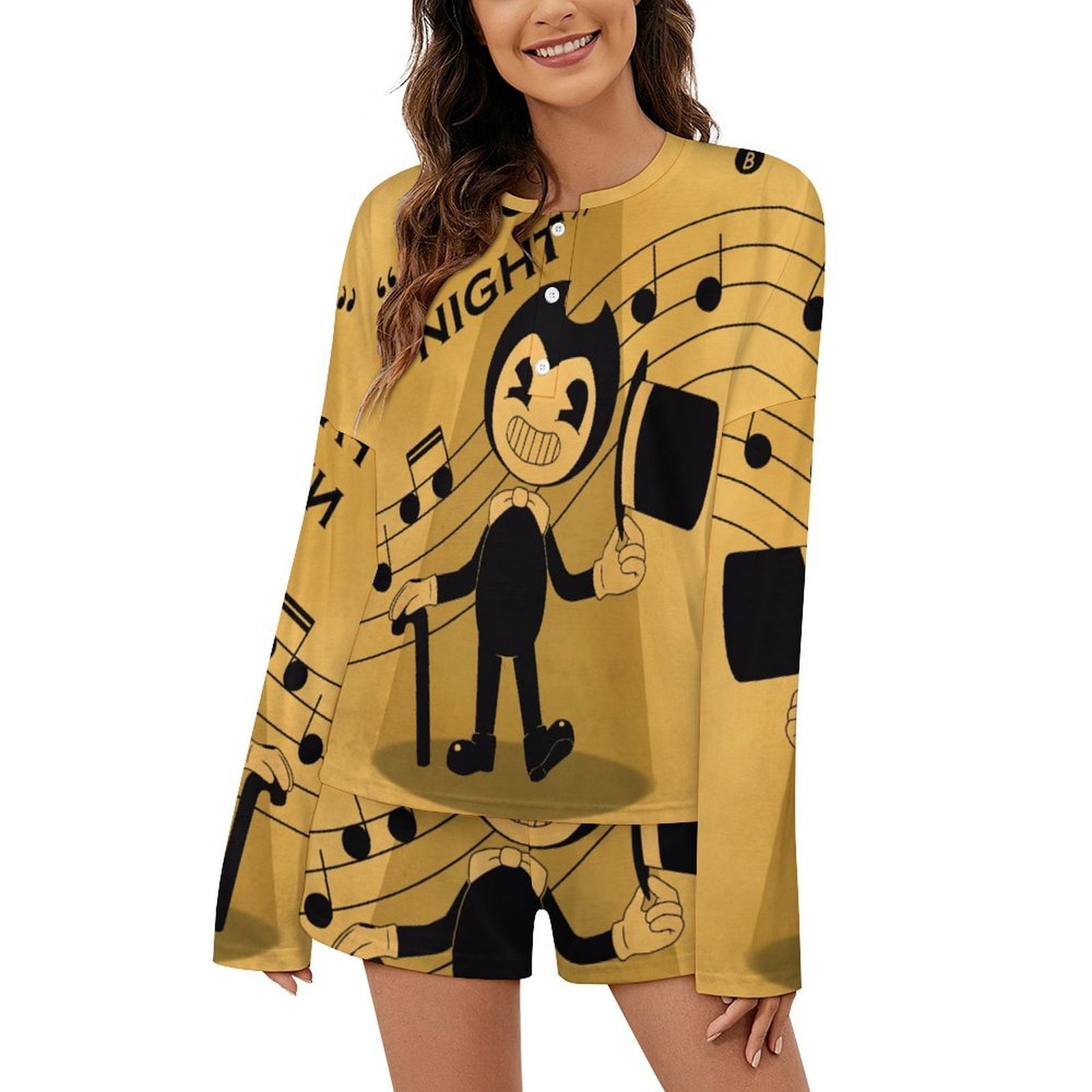 Bendy And The Ink Machine Womens Button Down Pajamas Set Long Sleeve ...
