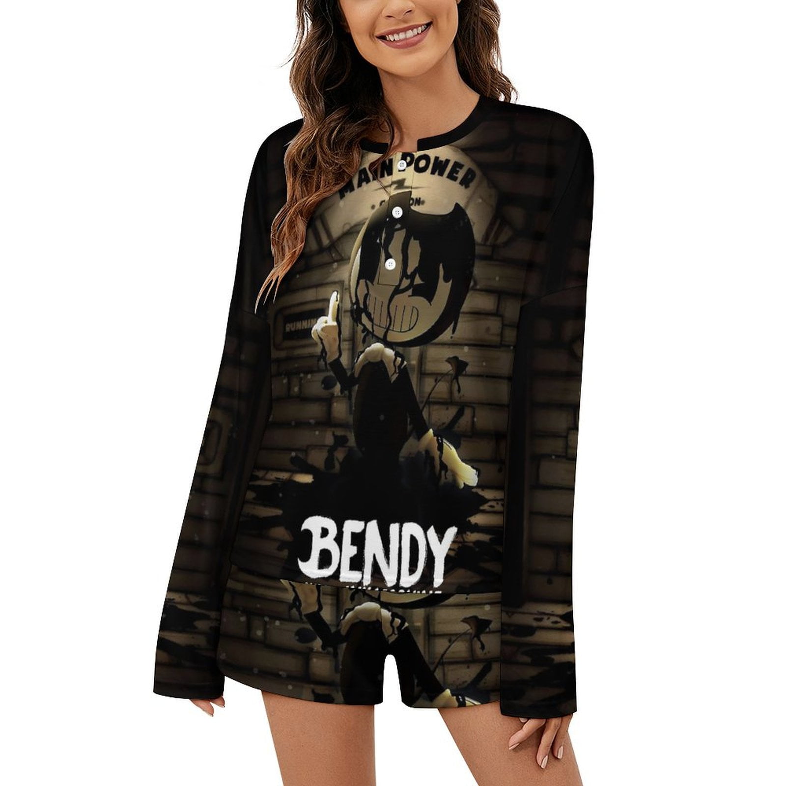 Bendy And The Ink Machine Womens Button Down Pajamas Set Long Sleeve ...