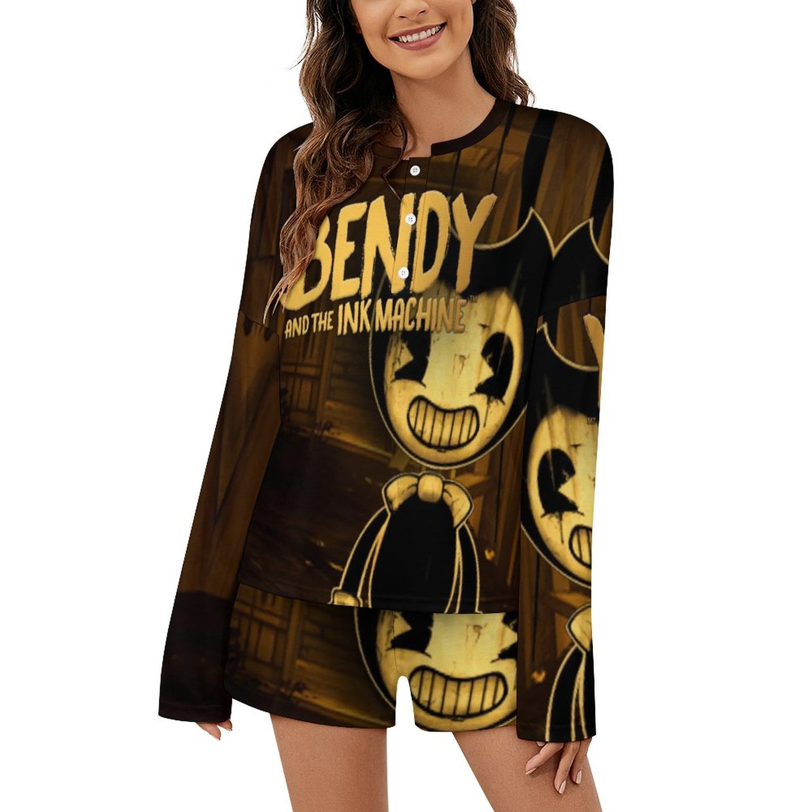 Bendy And The Ink Machine Womens Button Down Pajamas Set Long Sleeve ...