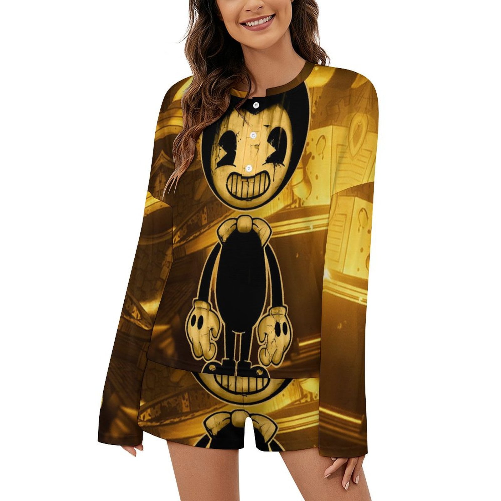 Bendy And The Ink Machine Womens Button Down Pajamas Set Long Sleeve ...