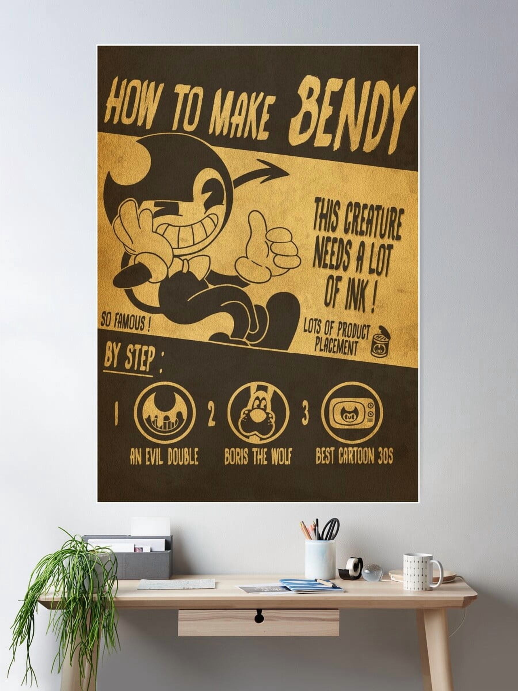 Bendy Poster, Cartoon Style Poster Wall Art, UNFRAMED PAPER POSTER ...