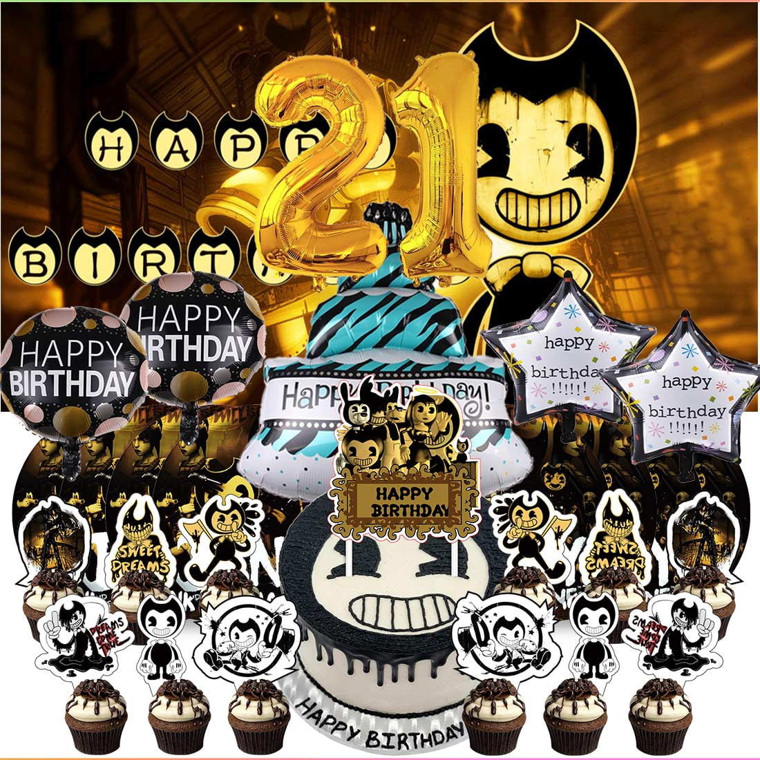 Bendy and the Ink Machine 21th Tableware Balloons Cake Toppers Backdrop ...