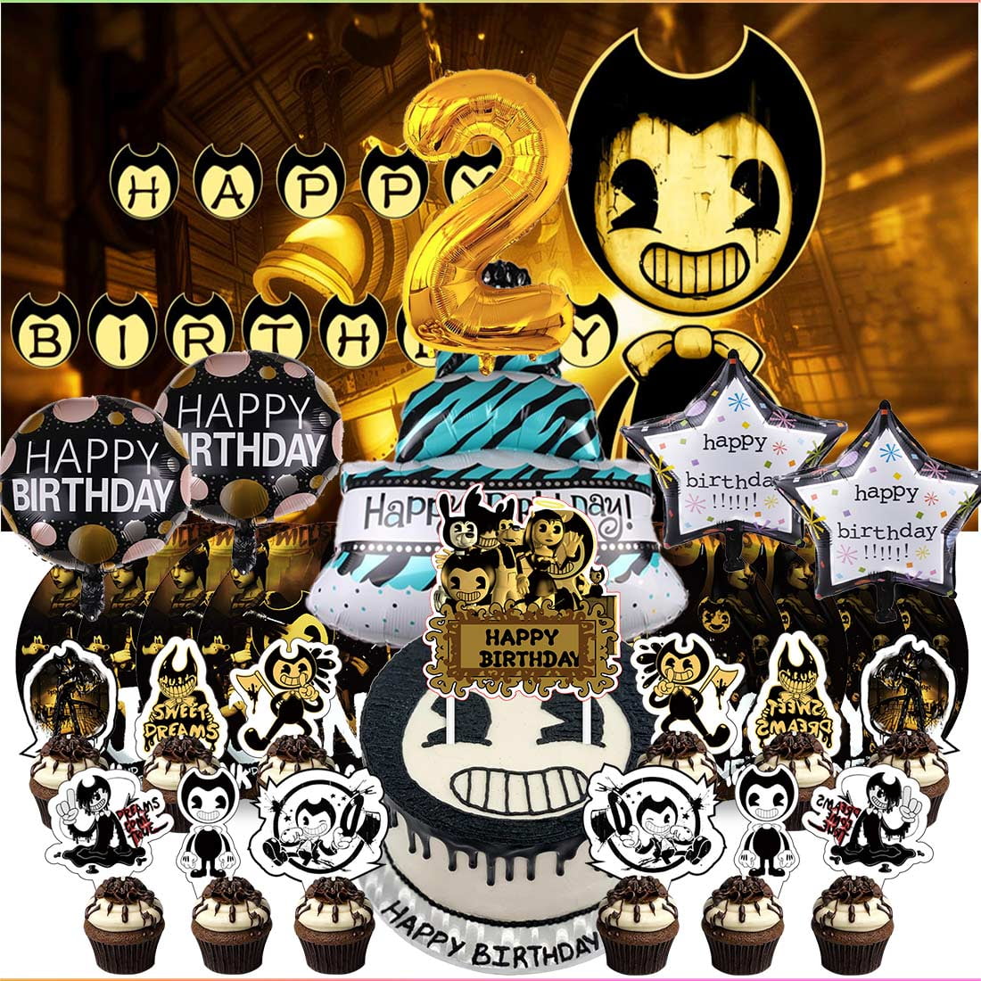 Bendy and the Ink Machine 2nd Tableware Balloons Cake Toppers Backdrop ...