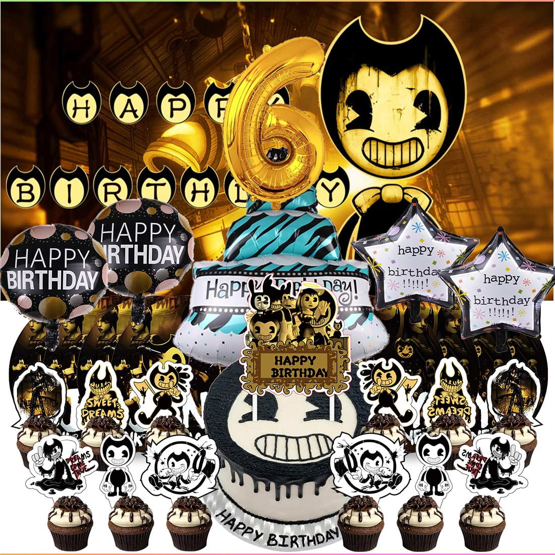Bendy and the Ink Machine 6th Tableware Balloons Cake Toppers Backdrop ...