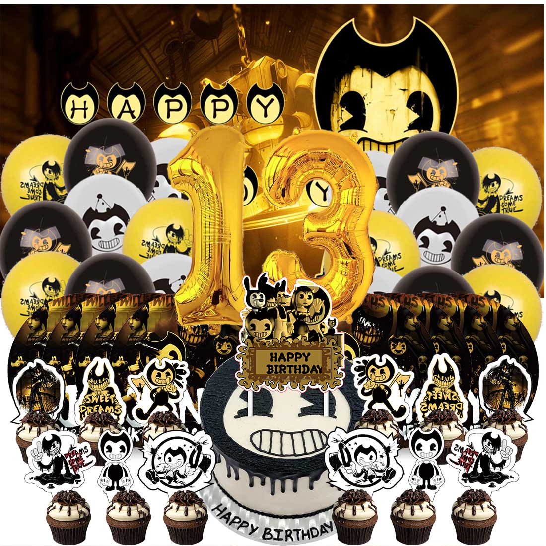 Bendy and the Ink Machine Balloons Party Supplies 13th Decor Tableware ...