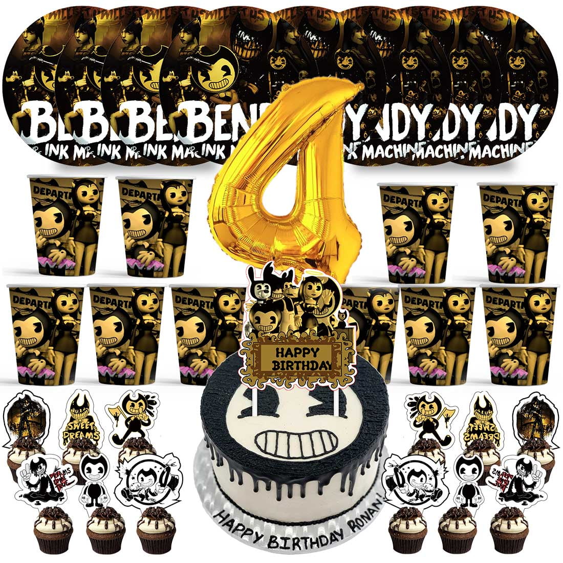 Bendy and the Ink Machine Birthday 4th Cups Party Supplies Plates Fans ...
