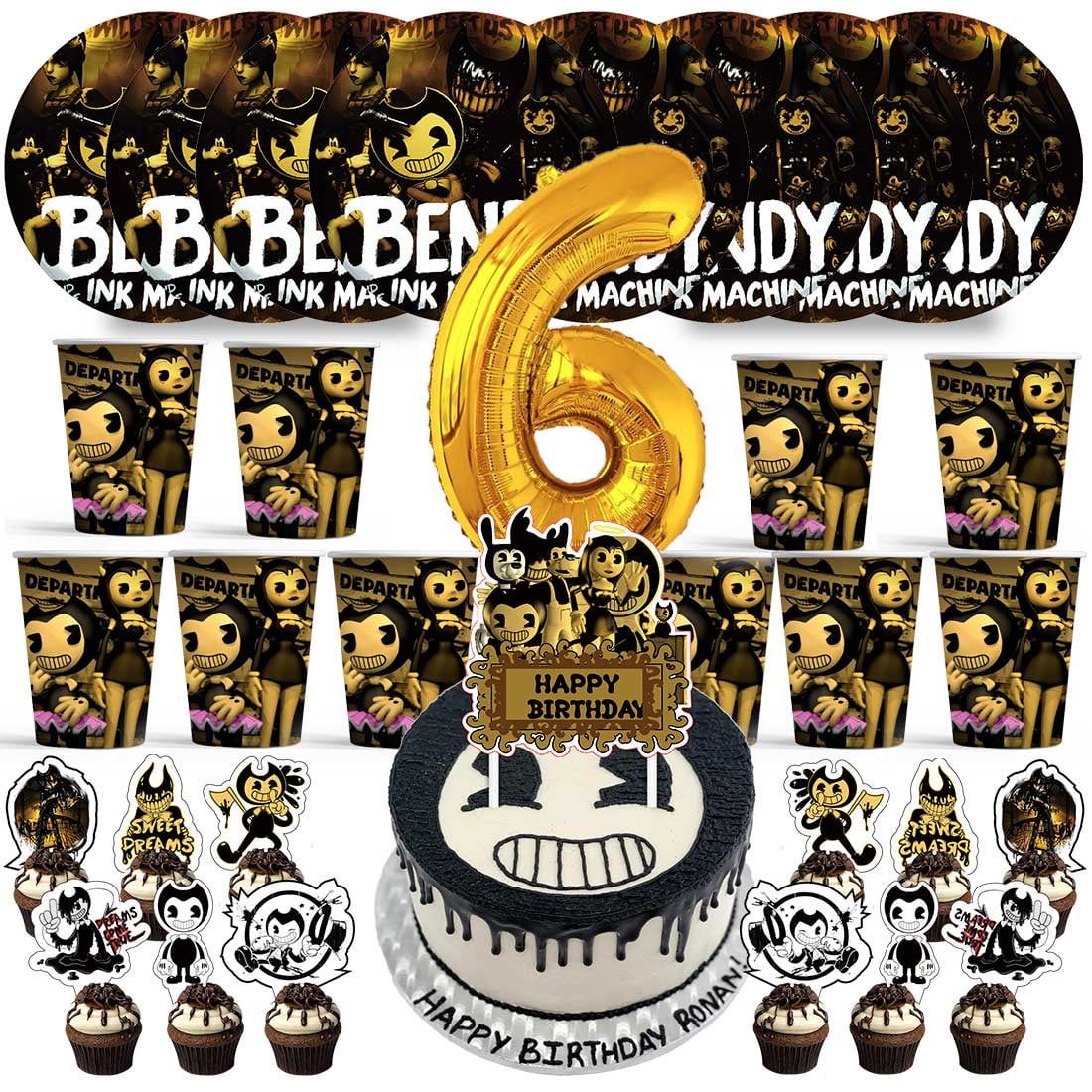 Bendy and the Ink Machine Birthday 6th Cups Party Supplies Plates Fans ...