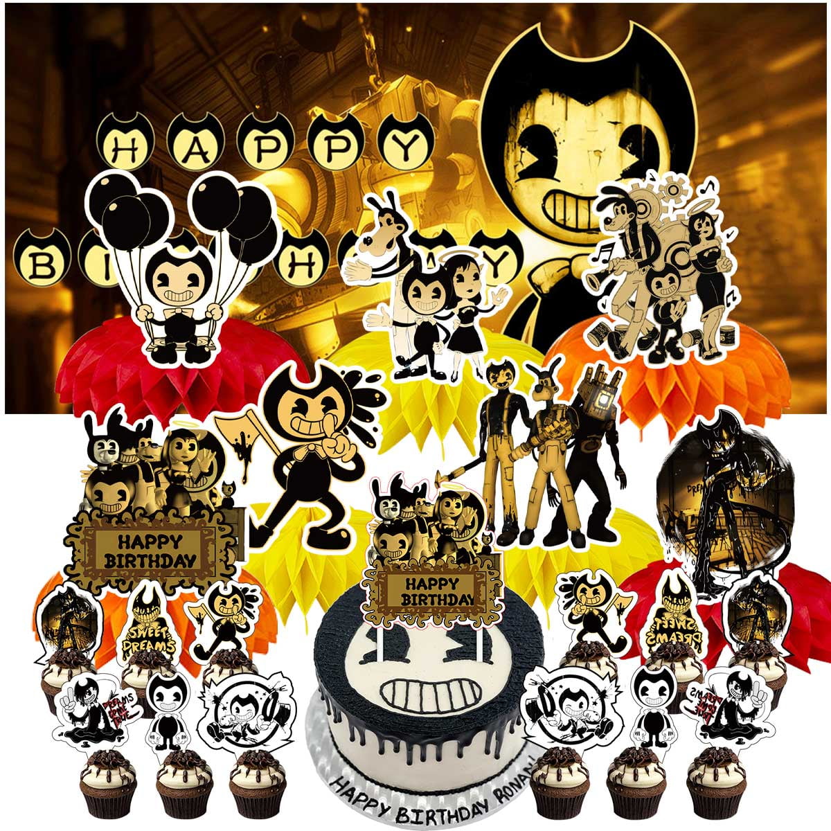 Bendy and the Ink Machine Party Decorations Honeycomb Centerpieces ...