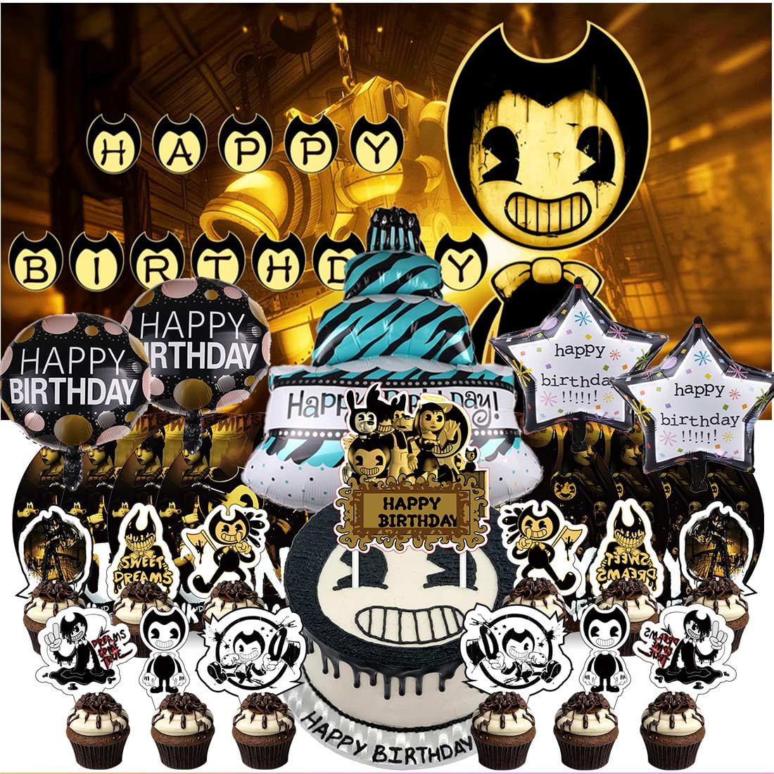 Bendy and the Ink Machine Supplies Plates Decoration Backdrop Banner ...