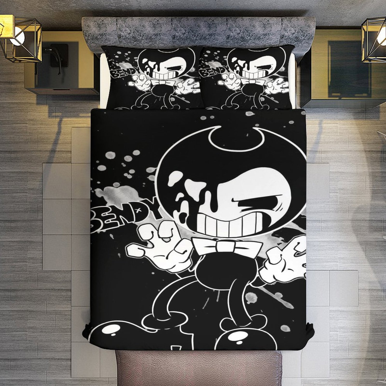Bendy and the ink machine Three-piece Bed Cover Pillowcase 105g Ground ...