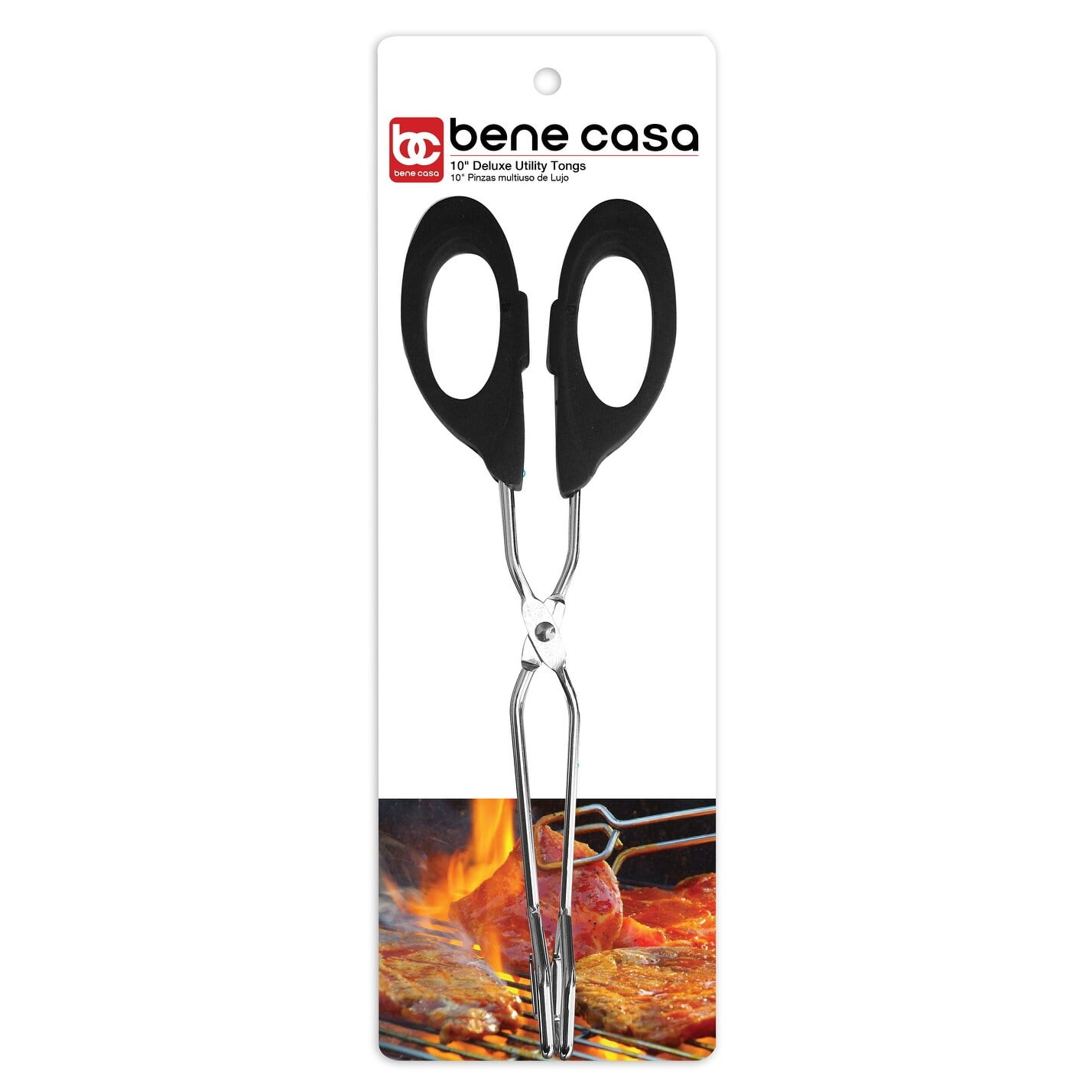 Bene Casa 10-inch metal tong, wide tip tong, heat-resistant handle ...