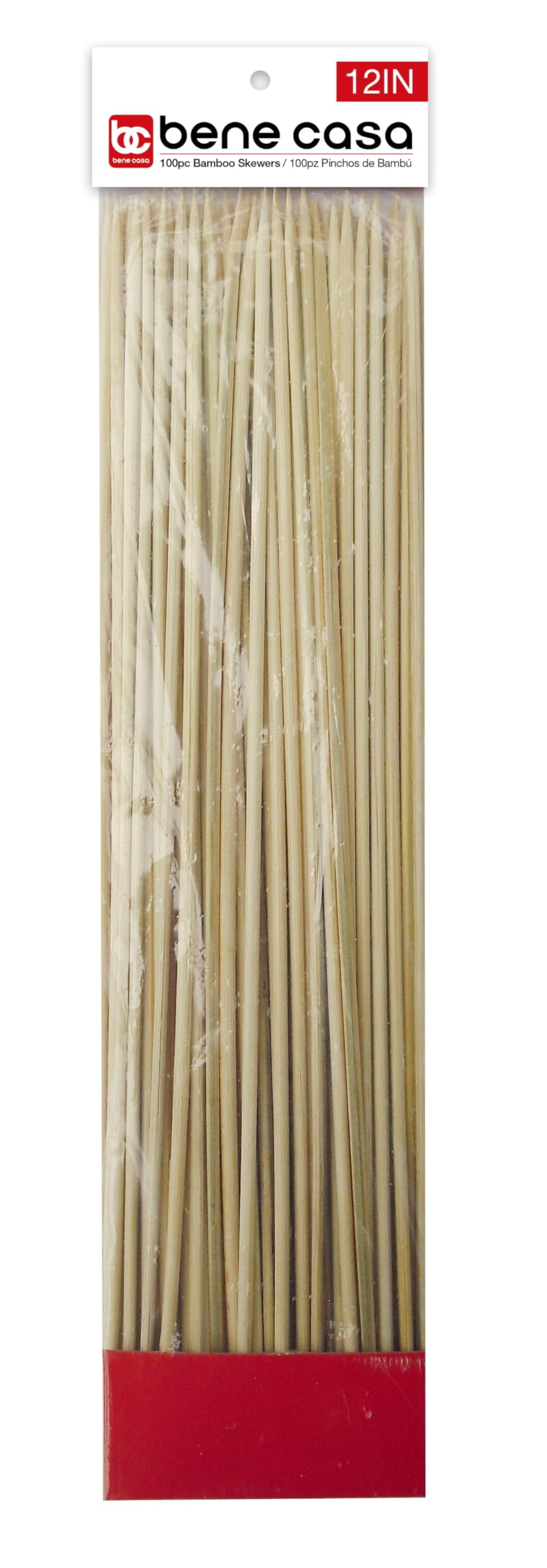 Bene Casa 100-Piece Bamboo Skewer Pack, 12in Bamboo Skewers, 100% ...