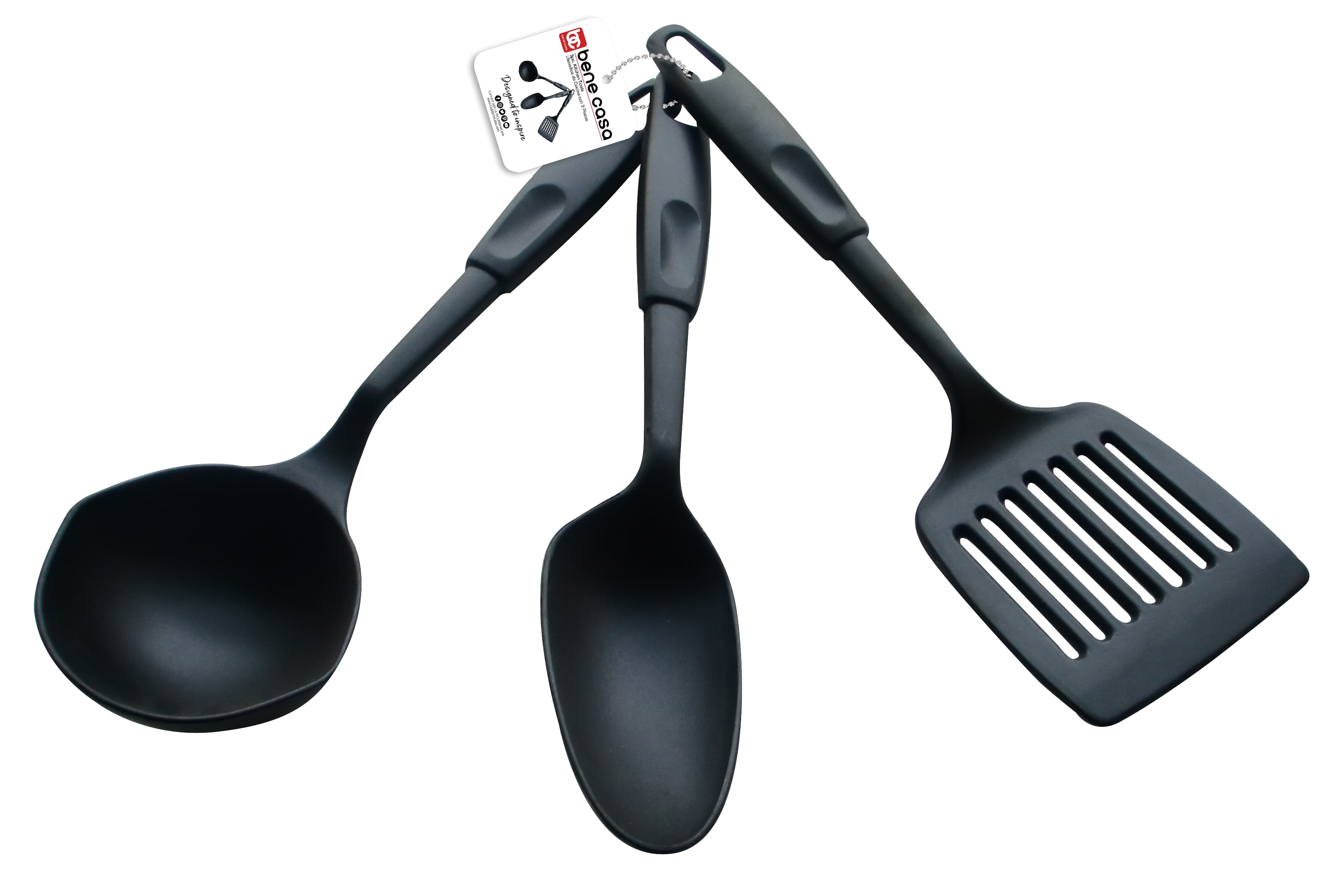 Bene Casa 3-piece nylon kitchen utensil set, ladle, spoon, slotted ...