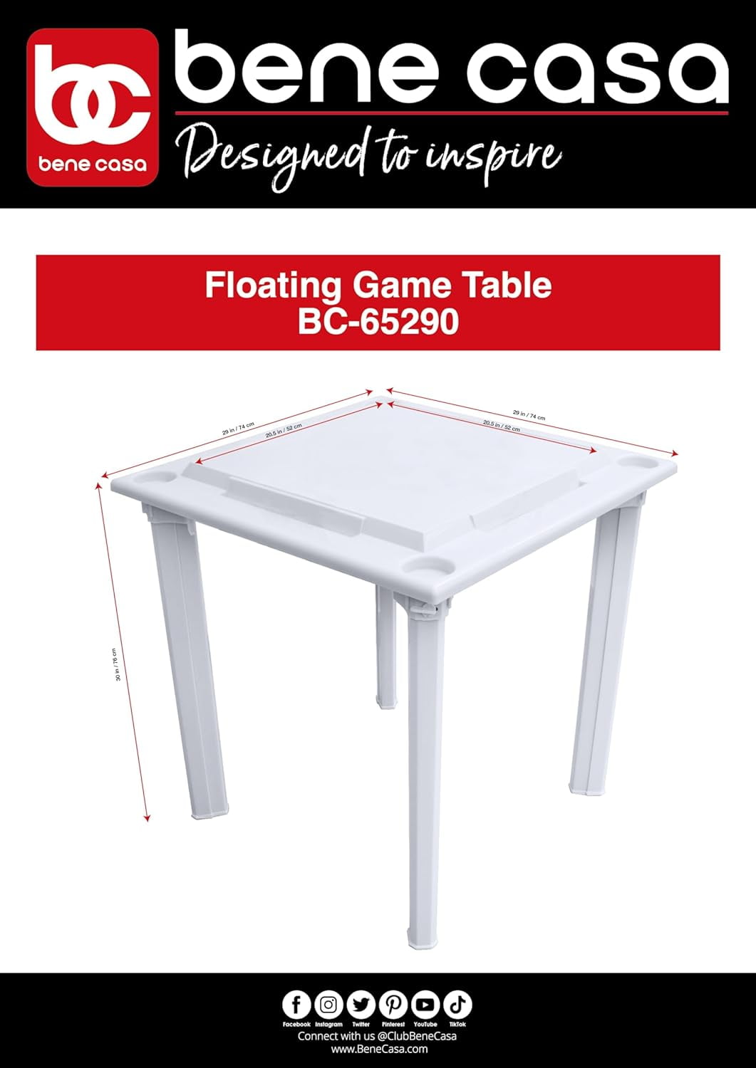 Bene Casa Floating Game Table – Waterproof, Portable 4-Player Table for ...