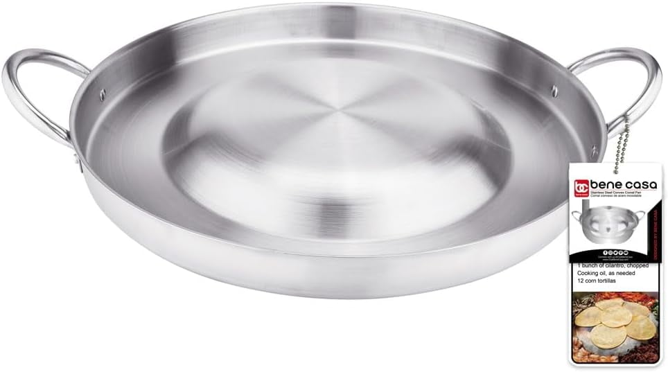 Bene Casa Stainless-Steel 22.4-inch Comal Pan, Belly Up, Rust Free ...