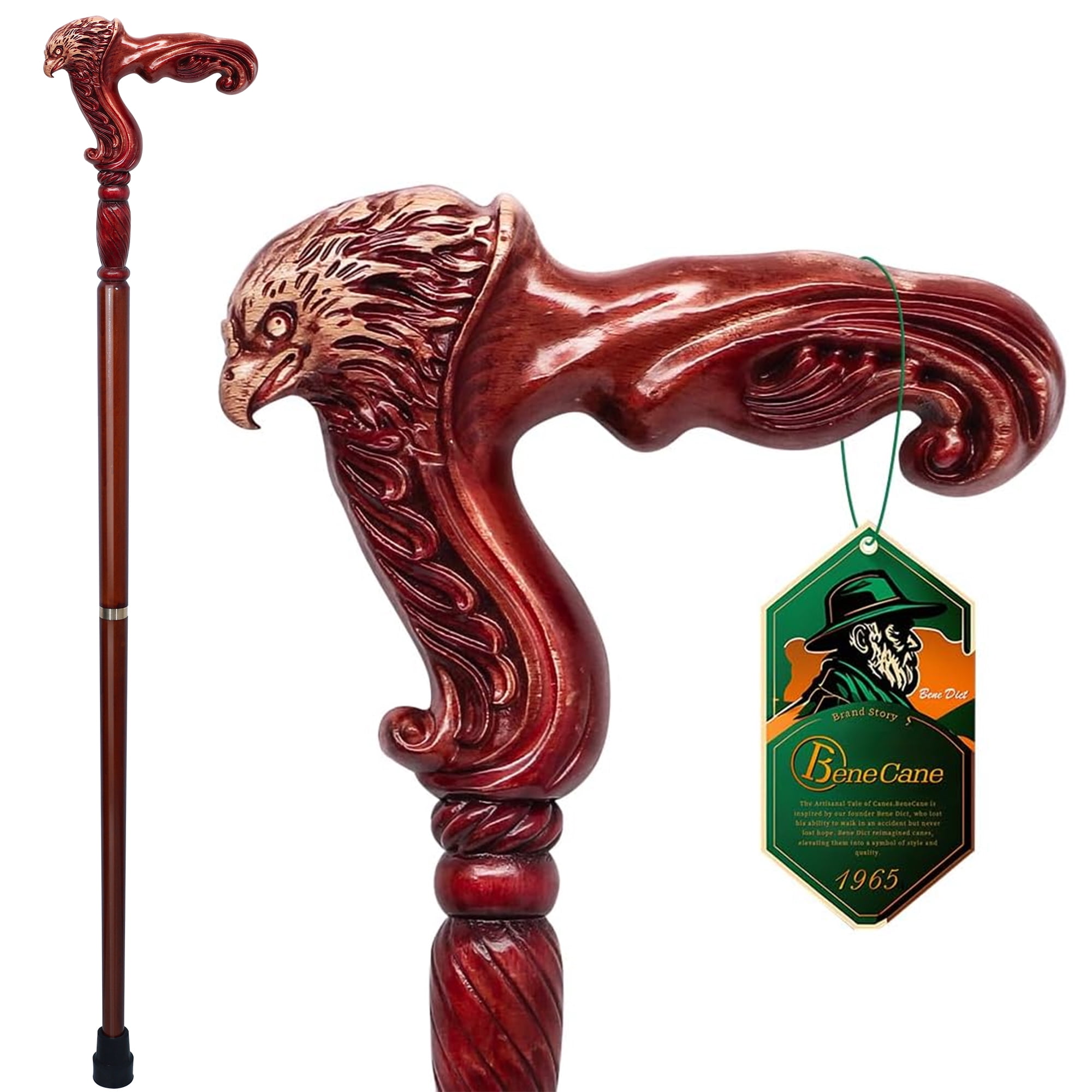 BeneCane Handmade Wooden Walking Cane with Eagle Handle, Fashionable ...