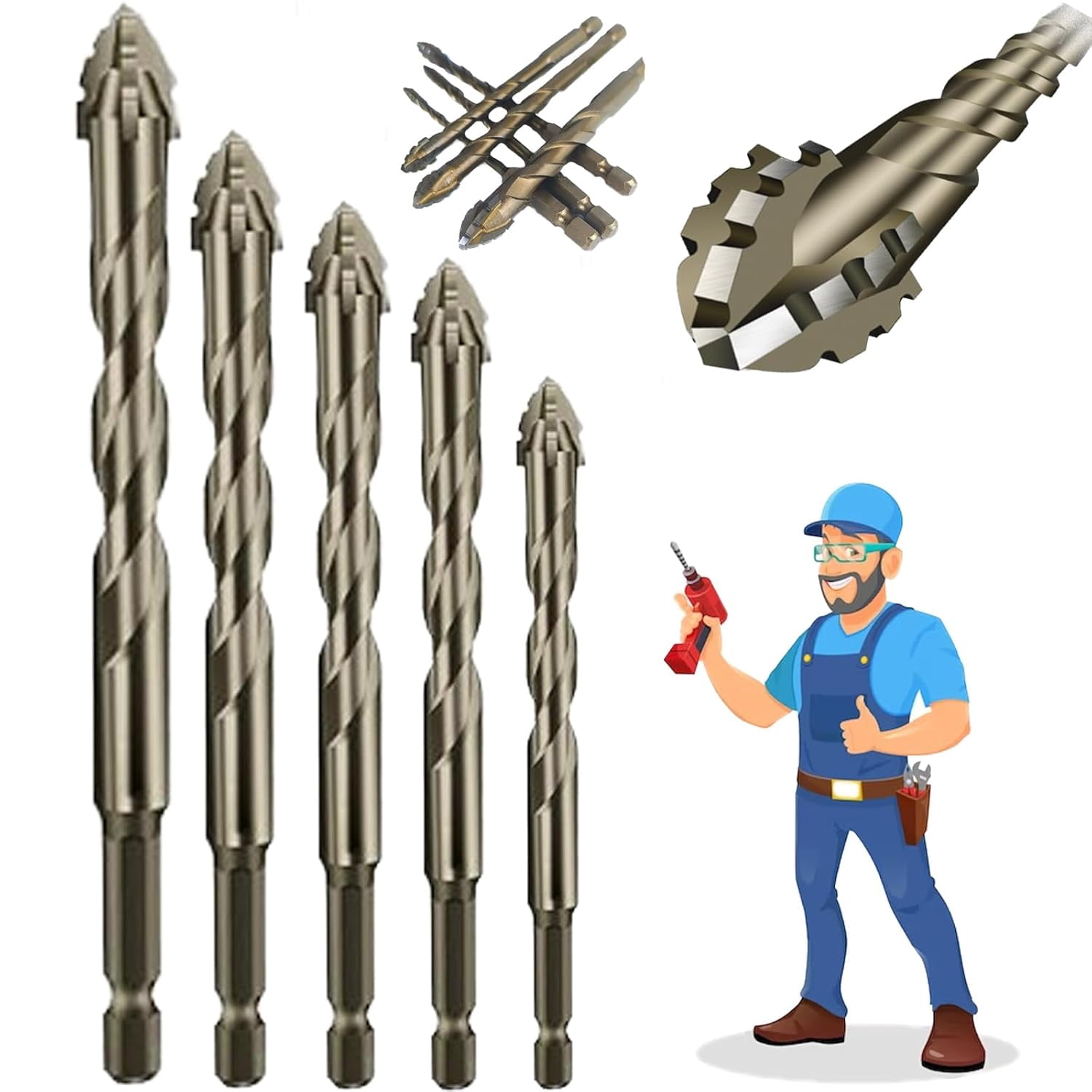 Beneathk New Four-Flute Sawtooth Eccentric Drill Bit Set(1 Set 6 PCS ...