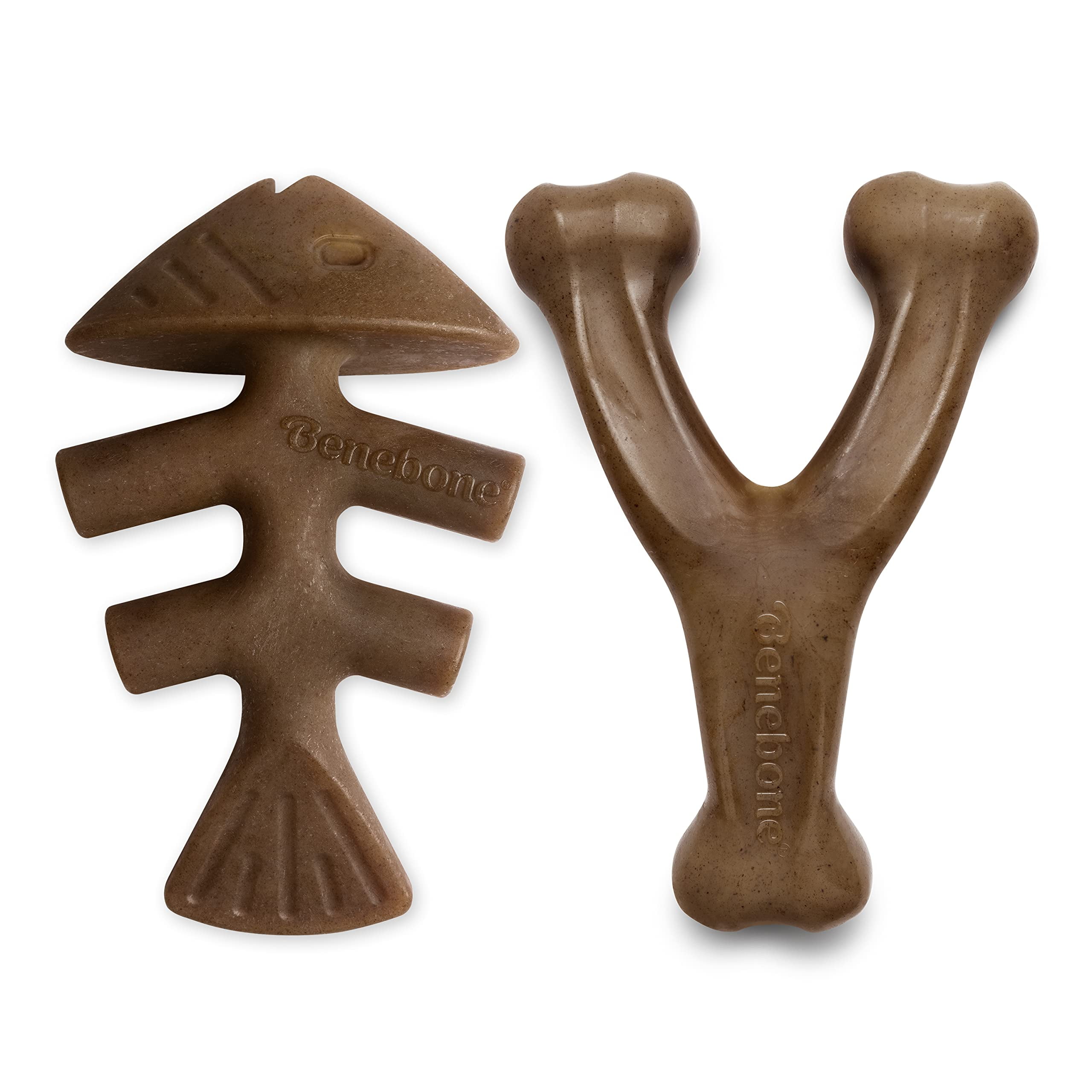 Benebone 2-pack Fishbone/Wishbone Durable Dog Chew Toys, Real Fish ...