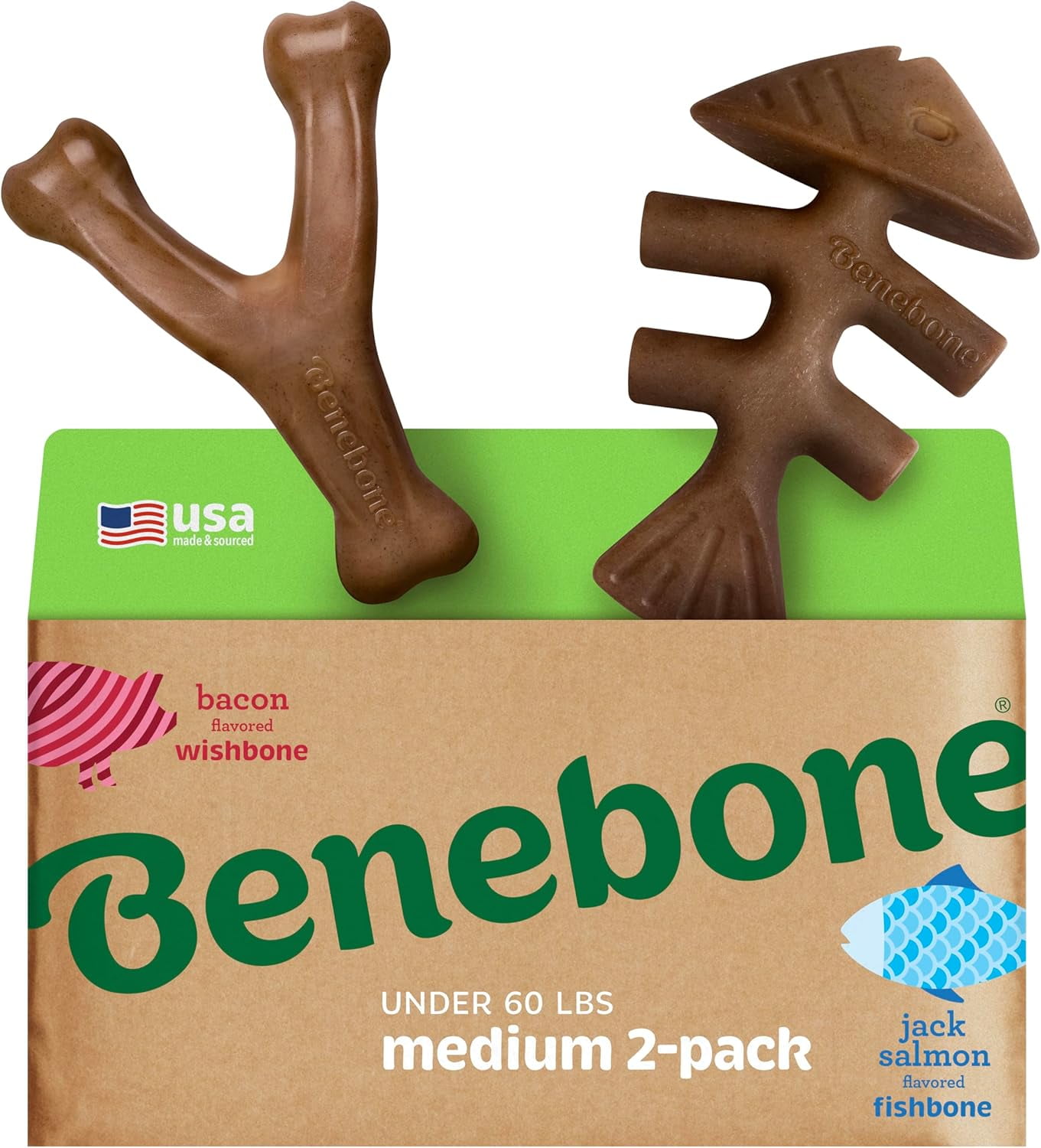Benebone 2-pack Fishbone/Wishbone Durable Dog Chew Toys, Real Fish ...