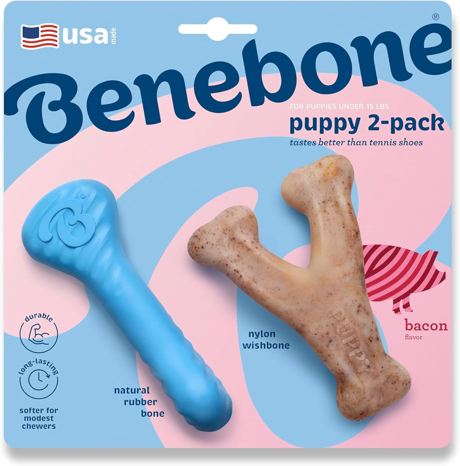 Benebone Puppy 2-Pack Rubber Bone/Wishbone Bacon Tiny - Walmart.com