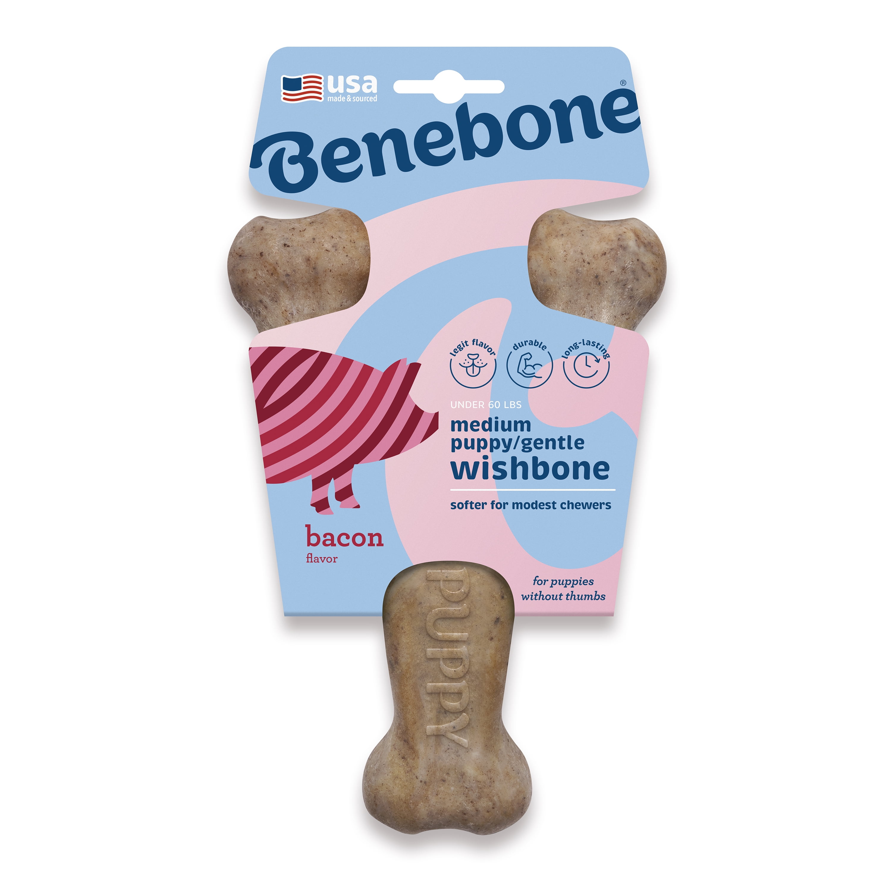 Benebone Puppy Wishbone Durable Dog Chew Toy for Gentle Chewers, Real ...