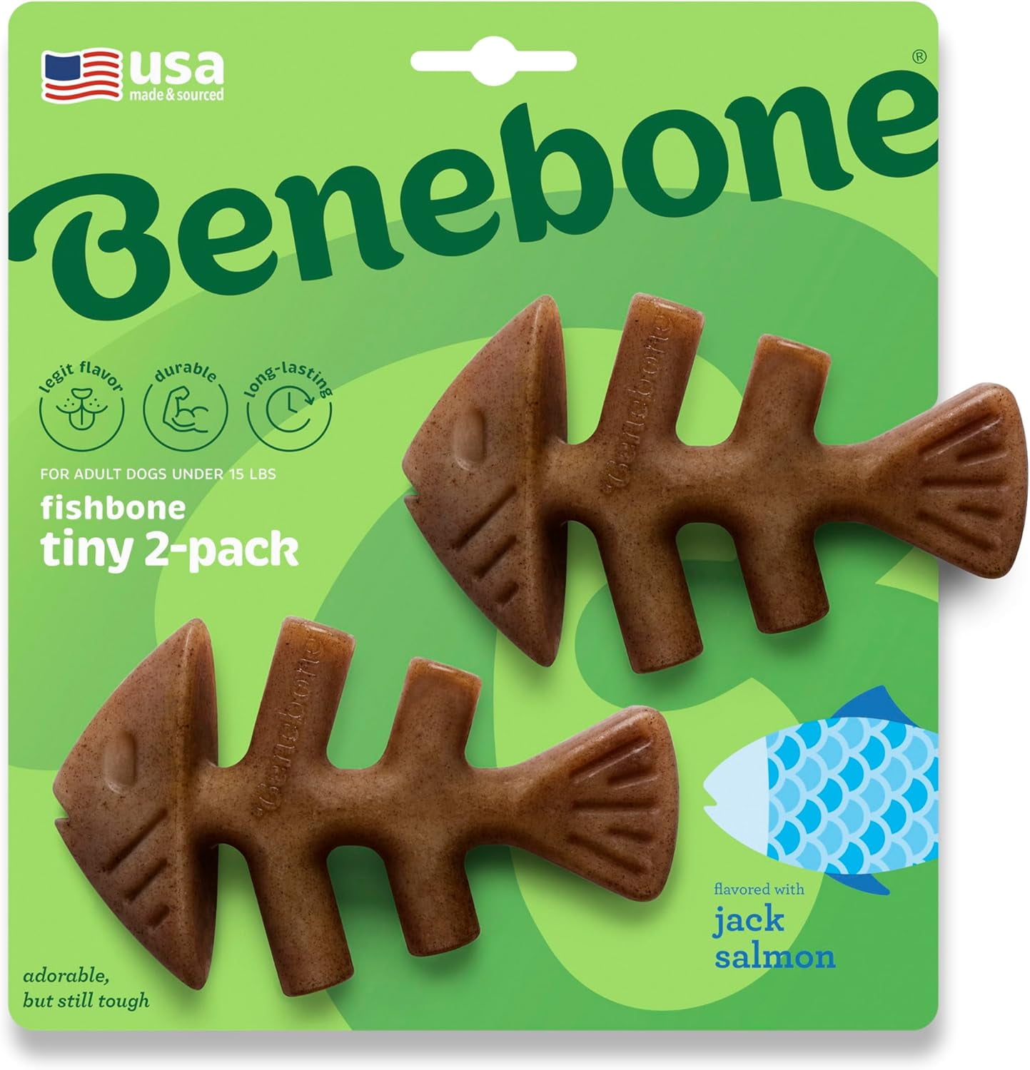 Benebone Tiny 2-Pack Fishbone Durable Dog Chew Toys, Real Fish Flavor ...