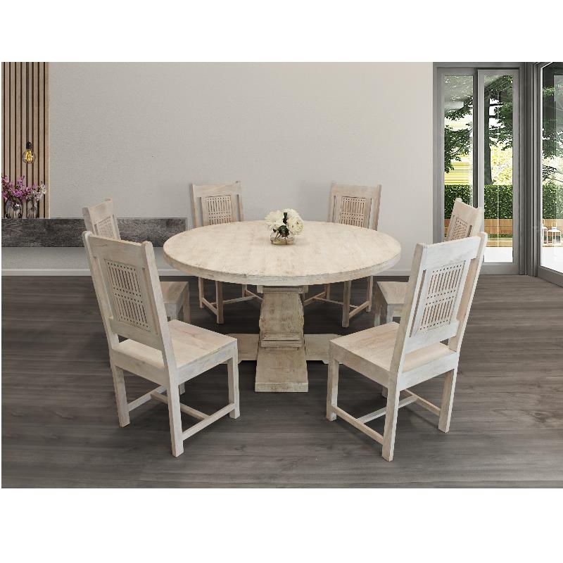 Benedict 7-Piece Dining Set - 58" Round Table & 6 Chairs in Brushed ...
