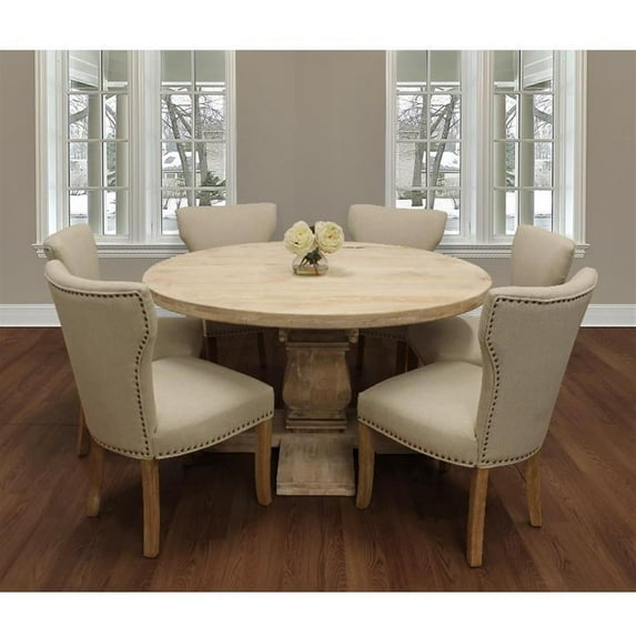 Benedict 7-Piece Dining Set with 58" Dining Table and 6 Ivory Linen ...