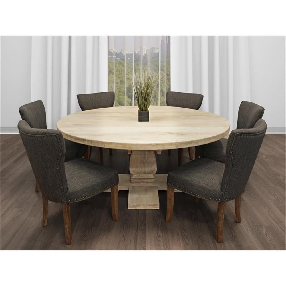"Benedict 7-piece Dining Set: Indoor 70"" Round Large Wood Table in ...