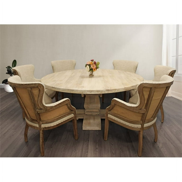 Benedict 7 piece Dining Set 70 Round Table in White and 6 Phil Natural Chairs
