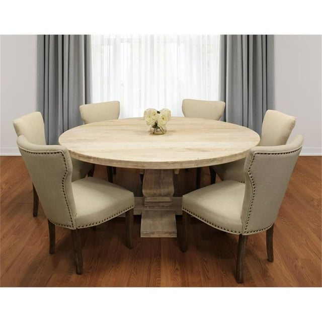 Benedict 7-piece Dining Set With 70" Round Dining Table And 6 Ivory ...