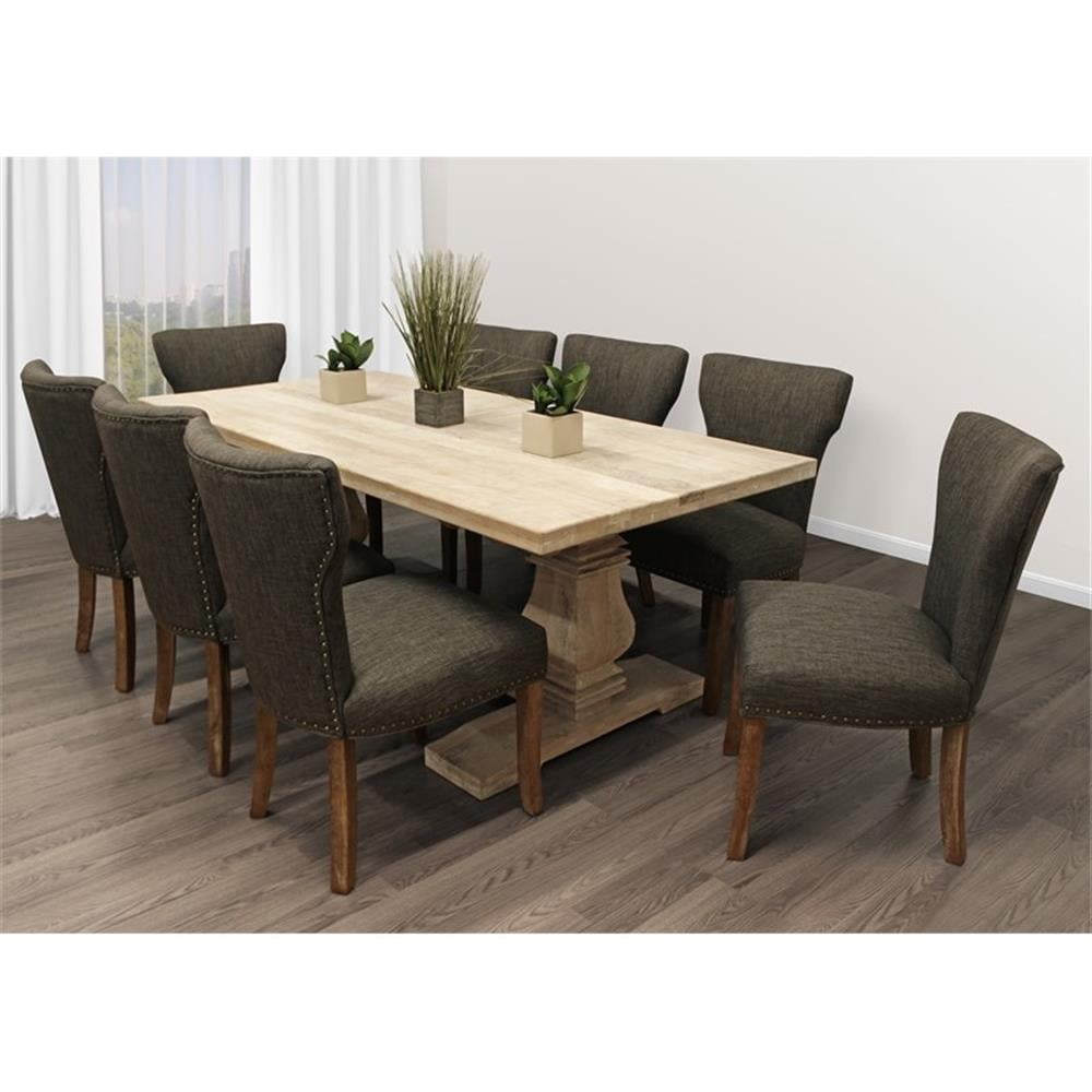 Benedict 9-piece Dining Set With 81" Dining Table And 8 Dark Gray Linen ...