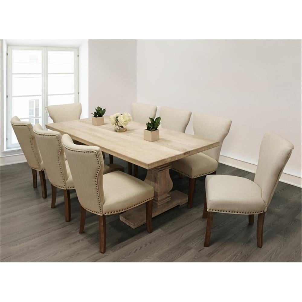 Benedict 9-piece Dining Set With 81" Dining Table And 8 Ivory Linen ...