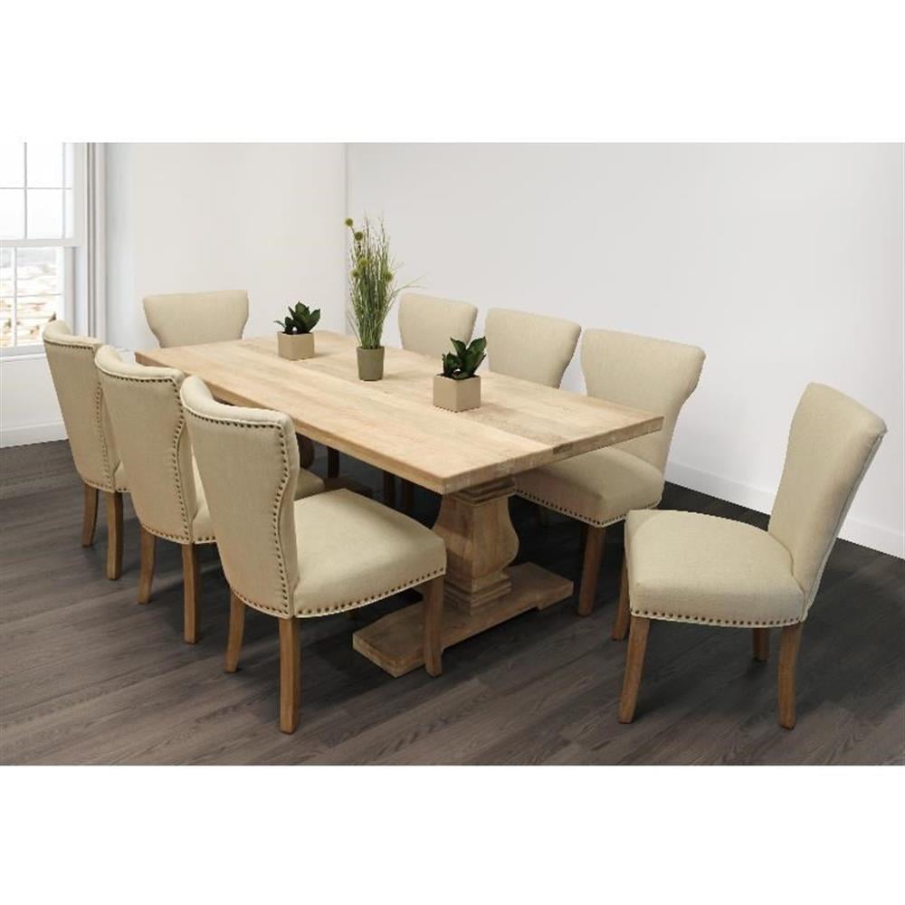 Benedict 9-piece Dining Set With 81" Dining Table And 8 Ivory Linen ...