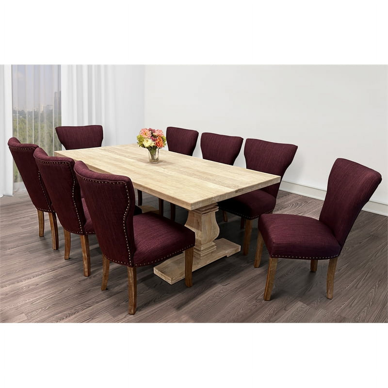 Benedict 9-piece Dining Set With 81" Dining Table And 8 Purple Linen ...