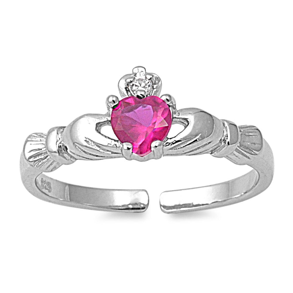 Benediction of Claddagh Heart Knuckle / Toe Ring Simulated Ruby Cubic ...