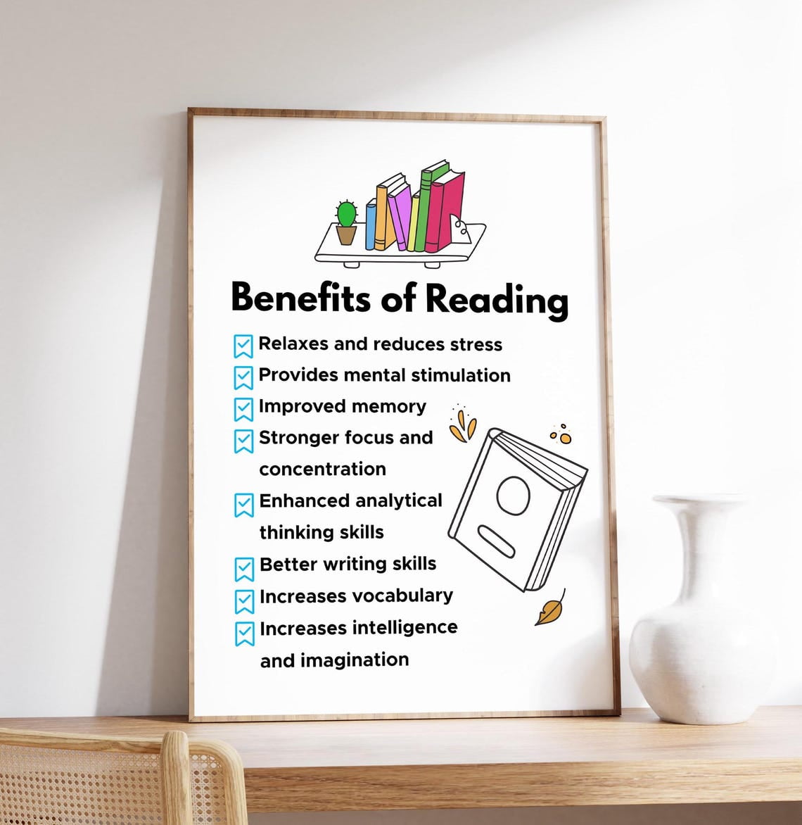 Benefits Of Reading Poster, Reading Month Poster, Library Art Print ...