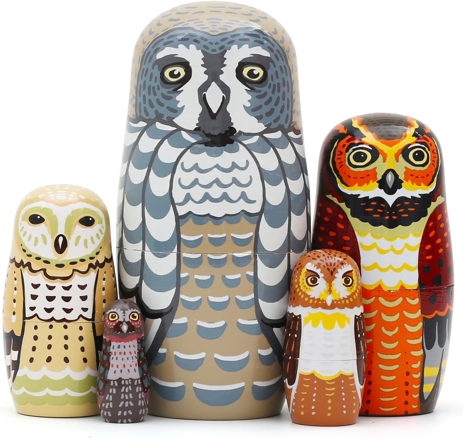 Benefree Set of 5 Owl Family Nesting Dolls Forest Animals Nesting Dolls ...