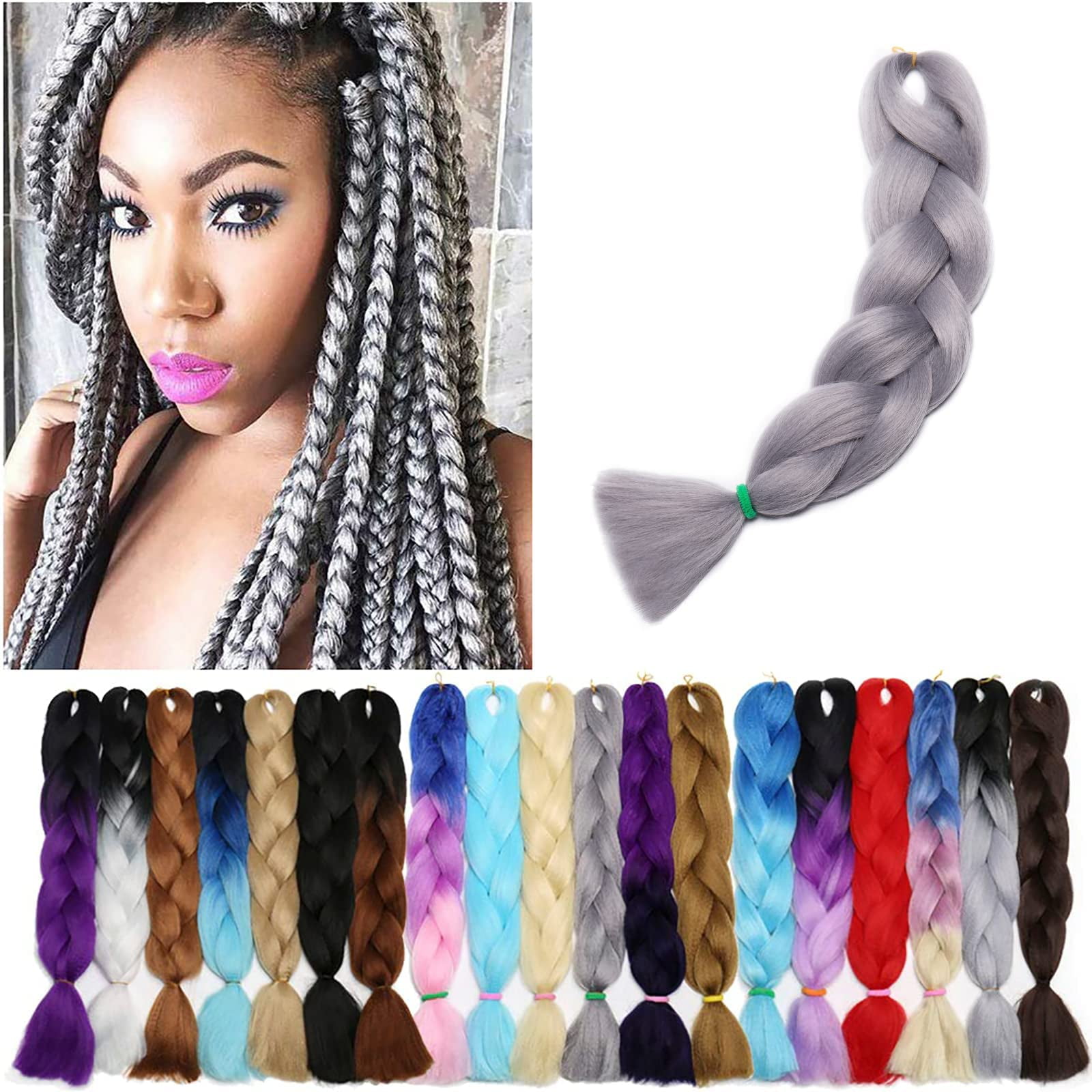 Benehair 24inch Grey Braiding Hair 1 Bundle Jumbo Braiding Hair Extensions High Temperature