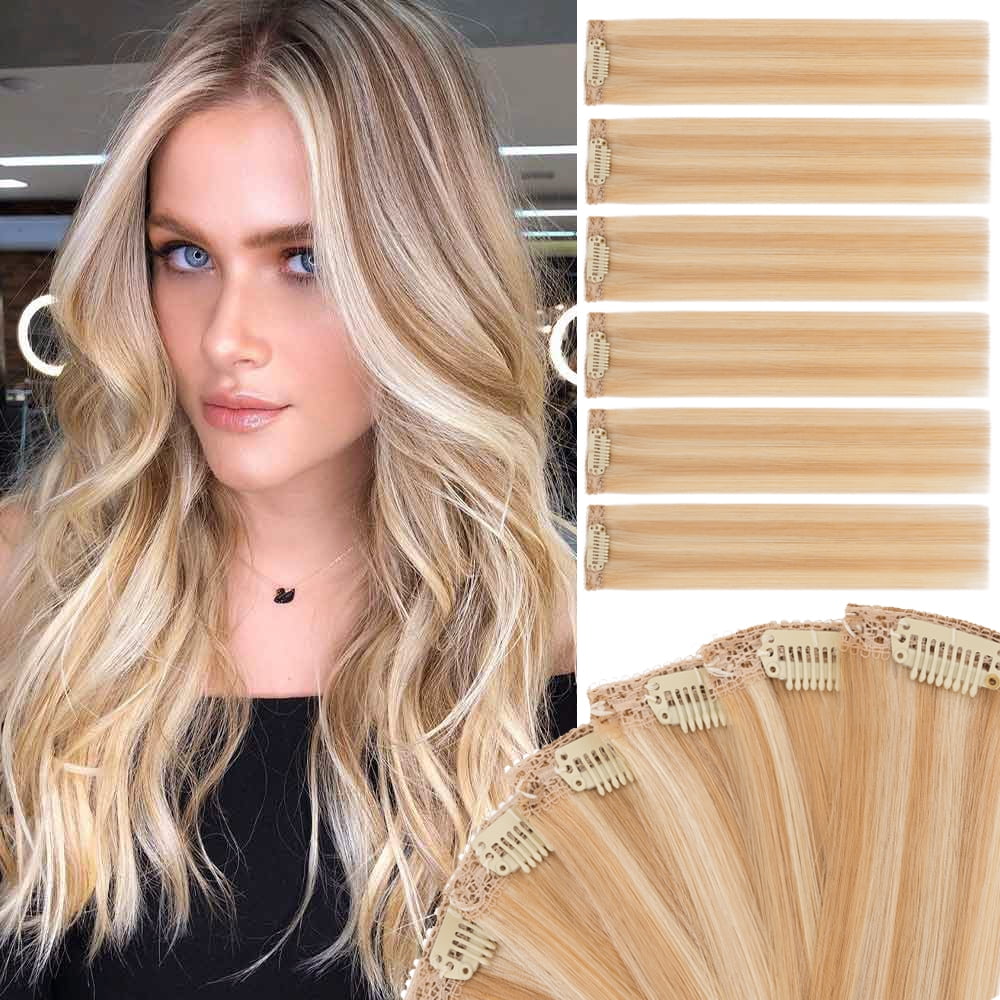 Benehair 6Pcs Pink Clip in Human Hair Extensions for Women, Straight ...