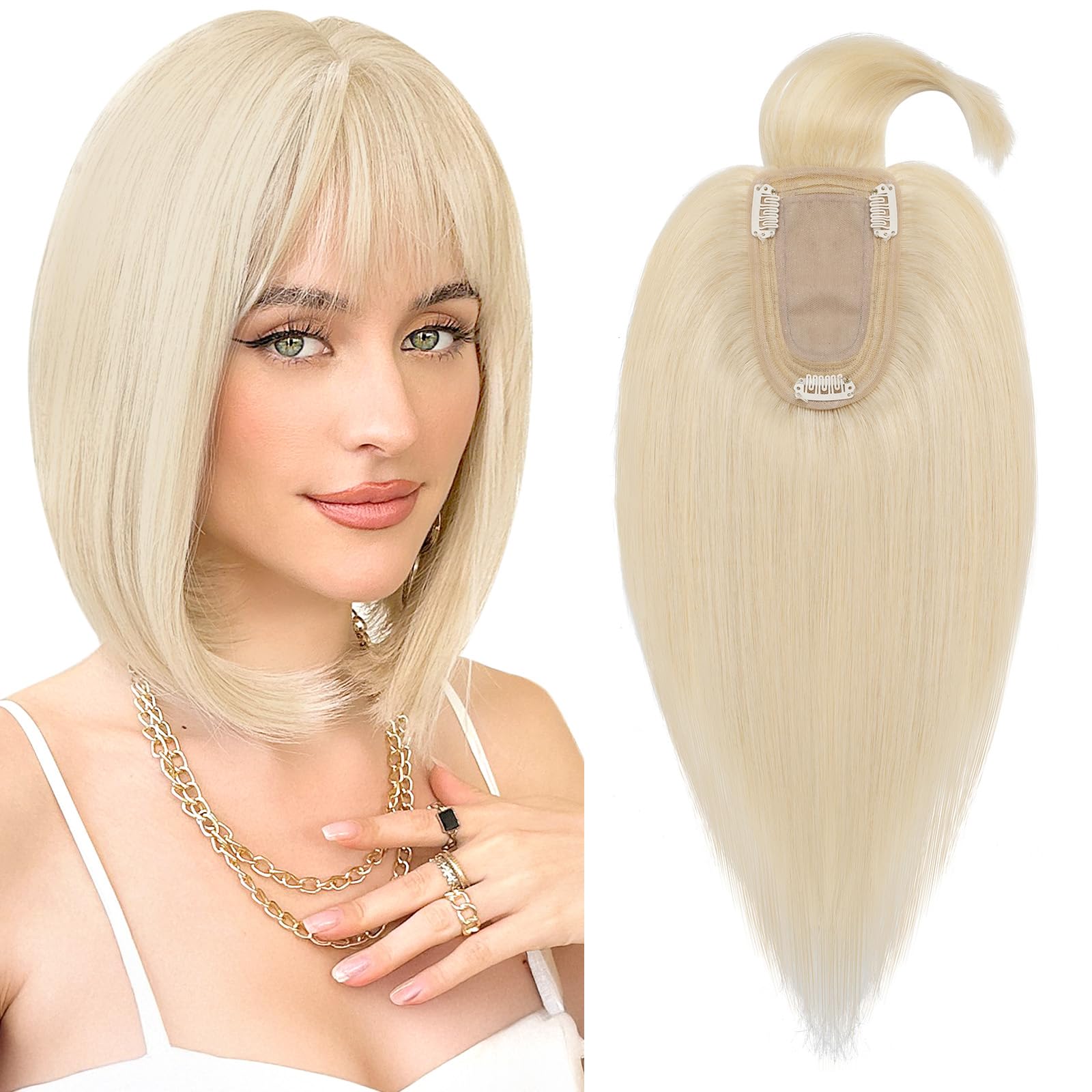 Benehair Clip in Hair Topper with Bangs Secret Topper Wiglet 100% Human ...