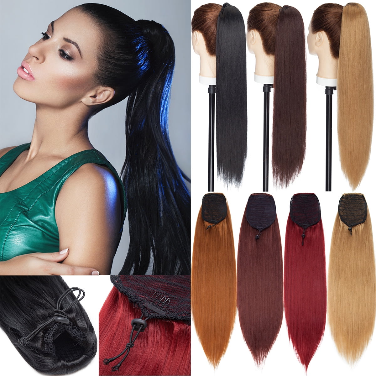 Benehair Clip in Hair Extensions as Human Drawstring Yaki Ponytail Real ...