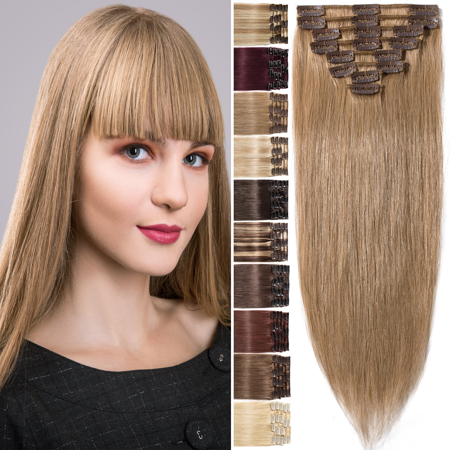 Benehair Human Hair Extensions Clip In Hair Extension Full Head Remy ...