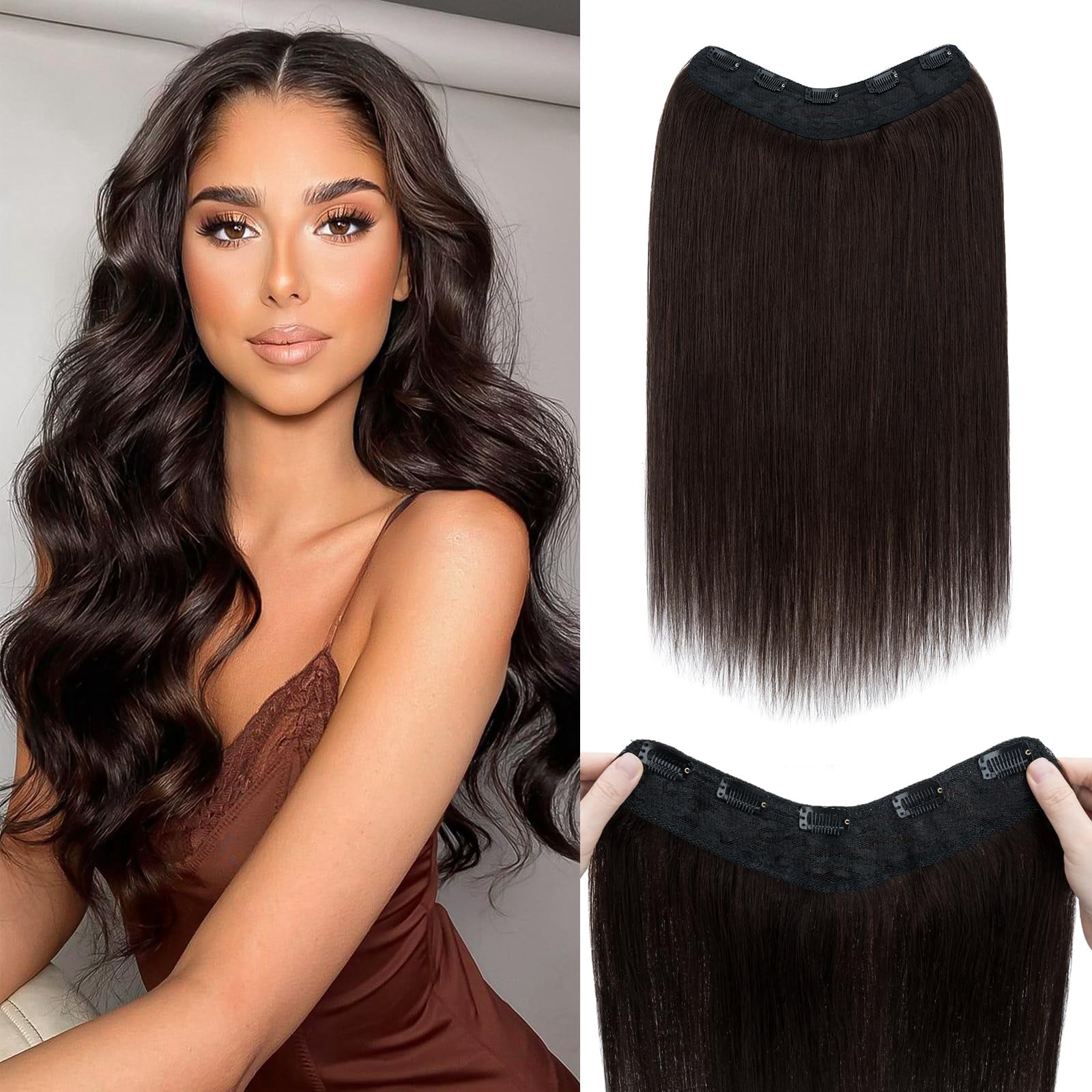 Benehair One Piece Clip in Hair Extensions Real Human Hair 3/4 Full ...